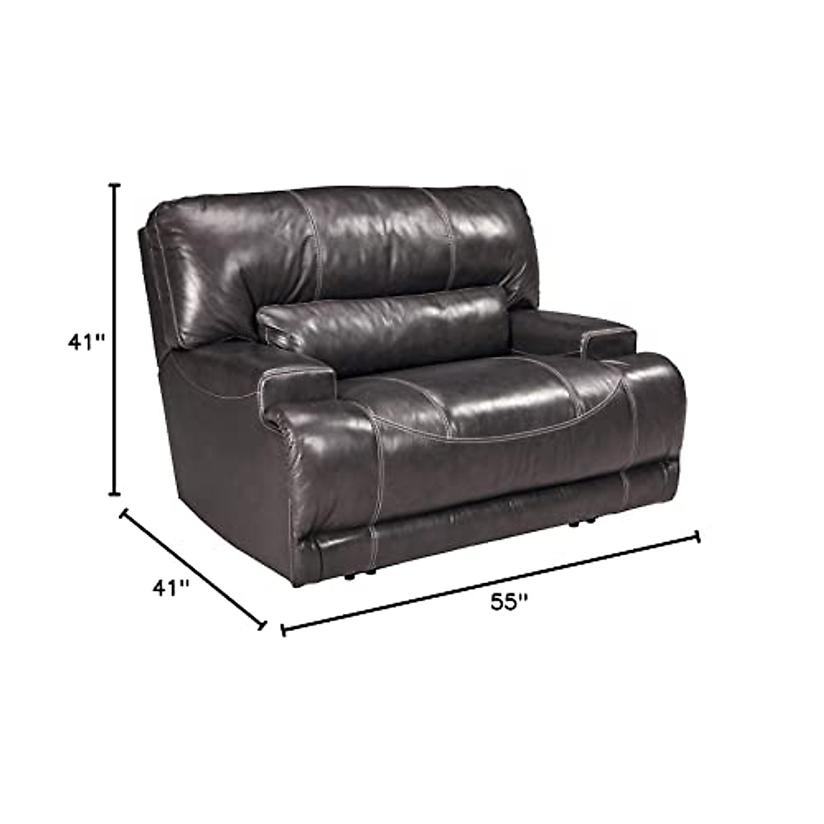 Signature Design by Ashley McCaskill Leather 2 Seat Oversized Manual Reclining Sofa, Dark Gray