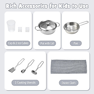 Costzon Kids Kitchen Playset, Double-Sided Wooden Play Kitchen Toy Set w/Realistic Sound, Oven, Ice Cube Dispenser, Utensils, Sink, Large Storage Space, Pretend Chef Cooking Set for Toddlers