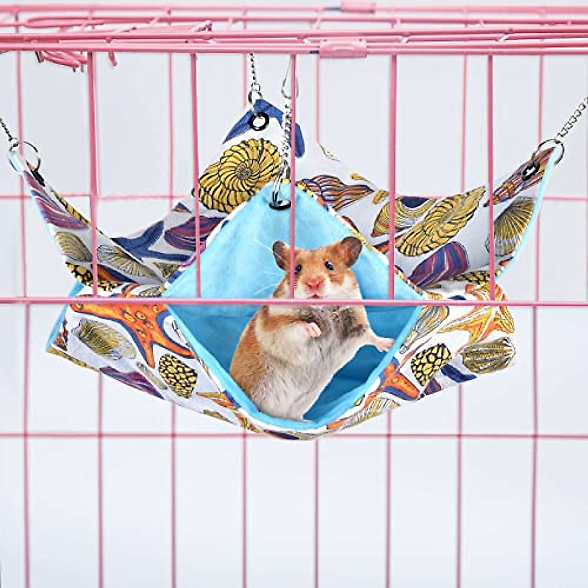 Petmolico Hamster Cage Hammock, Two Tier Small Aniaml Swinging Bunkbed Hideout Nap Sack Pet Cage Accessories for Sugar Glider Squirrel Guinea Pigs Rat Ferret, Starfish