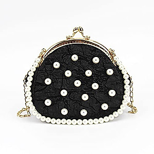 Felice Ann Mini False Pearls Evening Clutch Handbag Pearls Top-handle Bag Chain Strap Crossbody Shoulder Bag, False Pearls Black