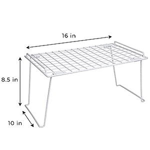 Smart Design Stacking Cabinet Shelf Rack - Large 16 x 10 Inch - Steel Metal Wire - Cupboard, Plate, Dish, Counter and Pantry Organizer - Kitchen - White