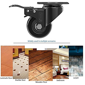 GBL 2" Heavy Duty Caster Wheels with 2 Brakes + Screws - up to 440Lbs - Set of 4 No Floor Marks Silent Castor for Furniture - Rubbered Trolley Wheels - Black Casters