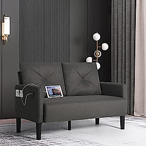 YIGOBUY Upholstered Modern Comfy Sofa Couch 56" W Small Loveseat Sofa Couches w/ 2 USB Charging Ports Fabric 2-Seat Small Couch Sofas for Living Room, Bedroom, Compact Small Space, Apartment, Office