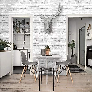 Yancorp 10ft White Gray Brick Wallpaper Peel and Stick Wallpaper Brick Vinyl Wrap,Self-Adhesive Wallpaper Backsplash Kitchen Living Room