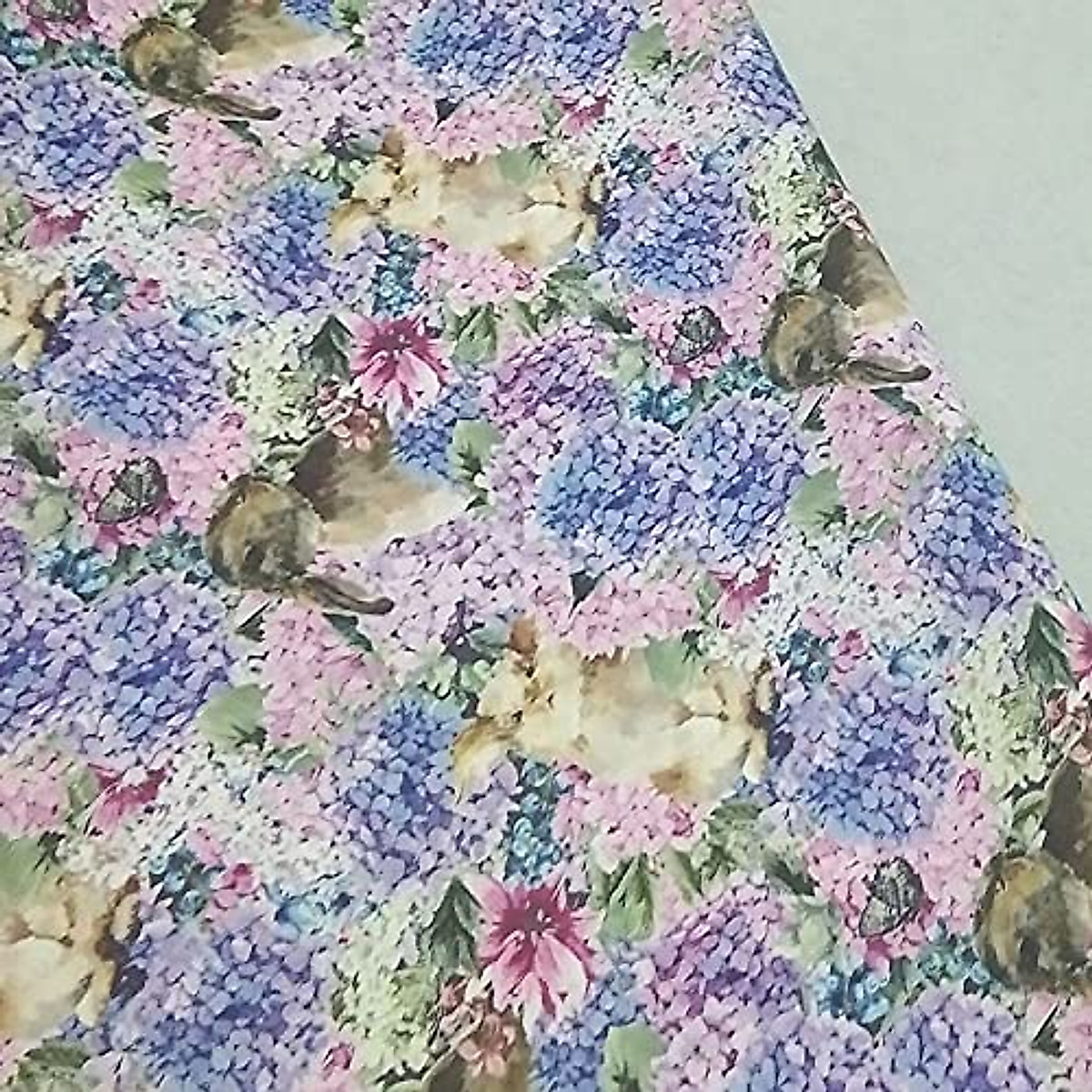 PUMCRAFT Sewing Fabric 100% Cotton Fabric Purple Pink Blue Flower & Animals Printed Sewing Cloth Dress Clothing Textile Tissue - 50cm - 105cm Fabric Patchwork Craft