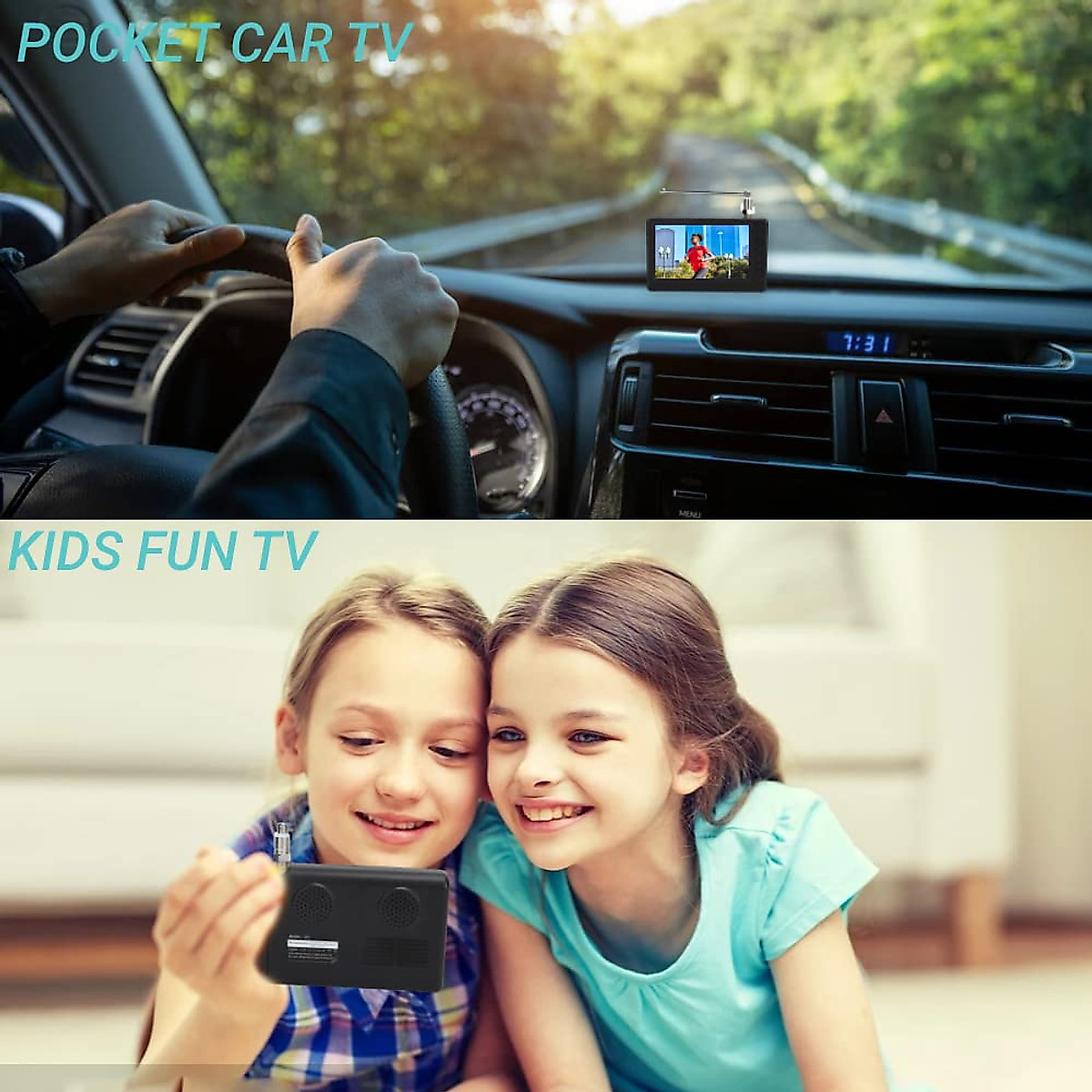 Acogedor 5 Inch Portable TV, 1080P ATSC Pocket Digital Car TV, with 1500mAh Rechargeable Battery, Support USB, TF Card, Mini Digital Television for Camping, Kitchen