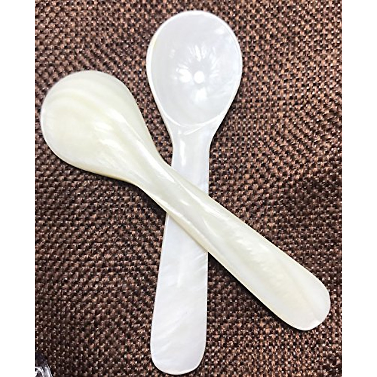 Dohuge 3.7 inch Mother of Pearl MOP Caviar Spoon W Round Handle, 2 pack, White