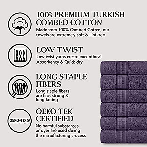 Adobella 6 Premium Turkish Bath Collection Hand Towels, 100% Combed Turkish Cotton, 600 GSM, Super Plush, Ultra Absorbent, Supreme Comfort, Includes 6 Towels, 16 x 28 inch, Purple (Set of 6)