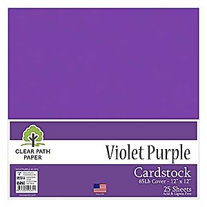 Violet Purple Cardstock - 12 x 12 inch - 65Lb Cover - 25 Sheets - Clear Path Paper