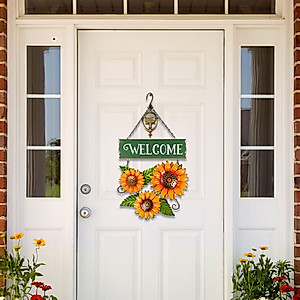 Sunflower Welcome Sign for Front Door, Sunflower Wreath, Hanging Fall Sunflower Welcome Door Sign for Outdoor, Farmhouse, Patio, Garden, Home (Metal)