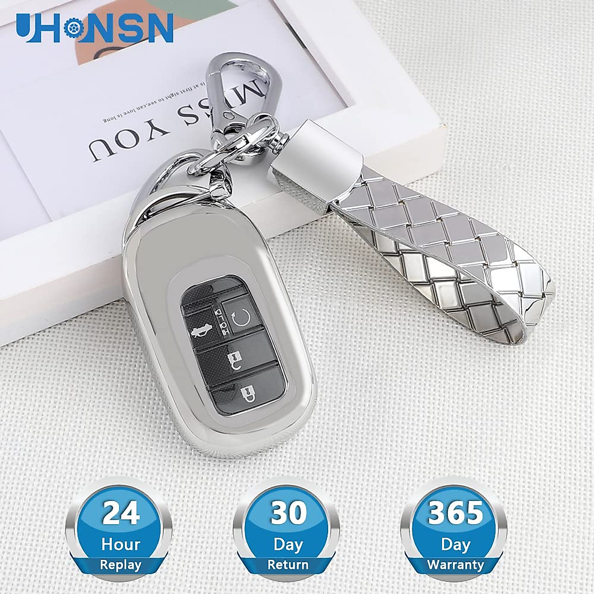 UHONSN Accessories for Honda Civic Accord 2022 Key Fob Cover Car Keys Shells Keychains Full Covers Protector Case Soft TPU Silver