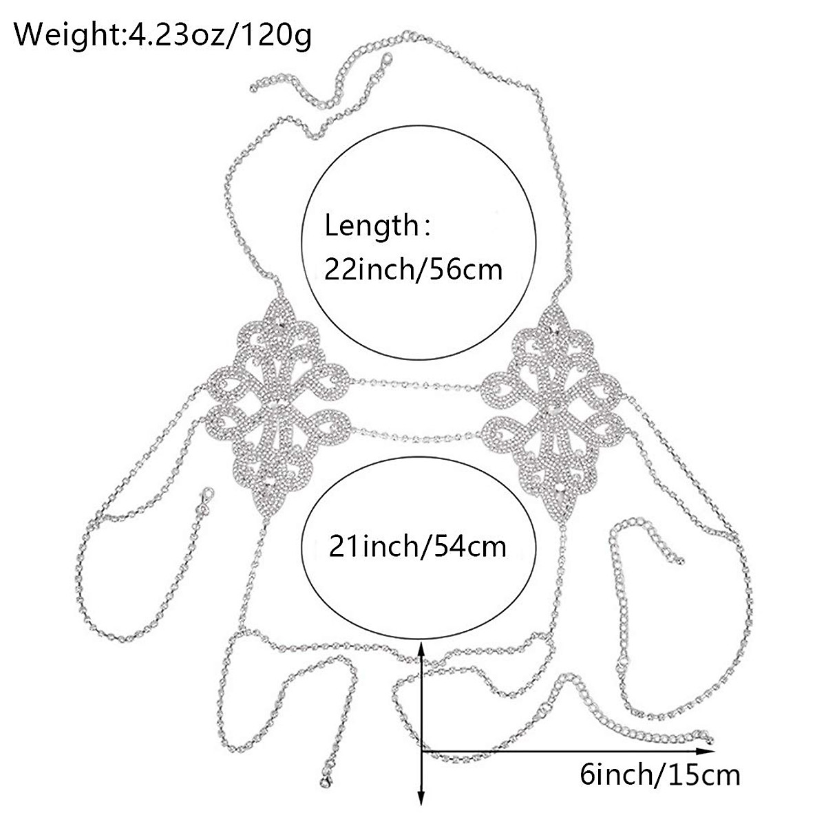 Graeen Crystal Bra Chains Rhinestone Bra Top Flower Chest Chain Silver Body Chain Nightclub Body Jewelry for Women (A)