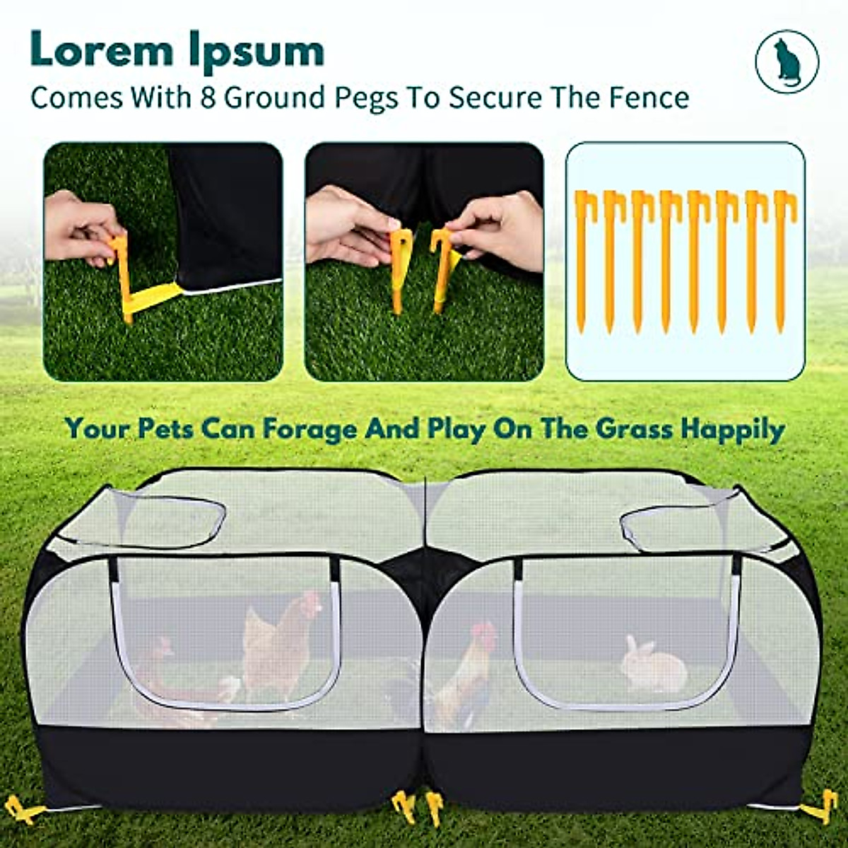 Small Animals Playpen,Pet Cage Tent Large Chicken Run Coop with Detachable Bottom Breathable Transparent Mesh Walls, Foldable Pet Enclosure for Puppy Kitten Rabbits Indoor Outdoor playpen