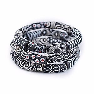 TheBeadChest African Bead Stretch Bracelet, Made in Ghana by Krobo Artisans, Unisex, African Trade Bead Style, Black