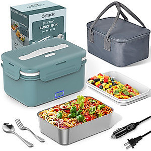 Carsolt Electric Lunch Box Food Heater Upgrade 3 in 1 Portable Food Warmer 60-100W Leakproof Heated Lunch Box for Adults Car/Truck/Office with 1.8L SS Container Fork Spoon Carry Bag, 12V/24V/110V