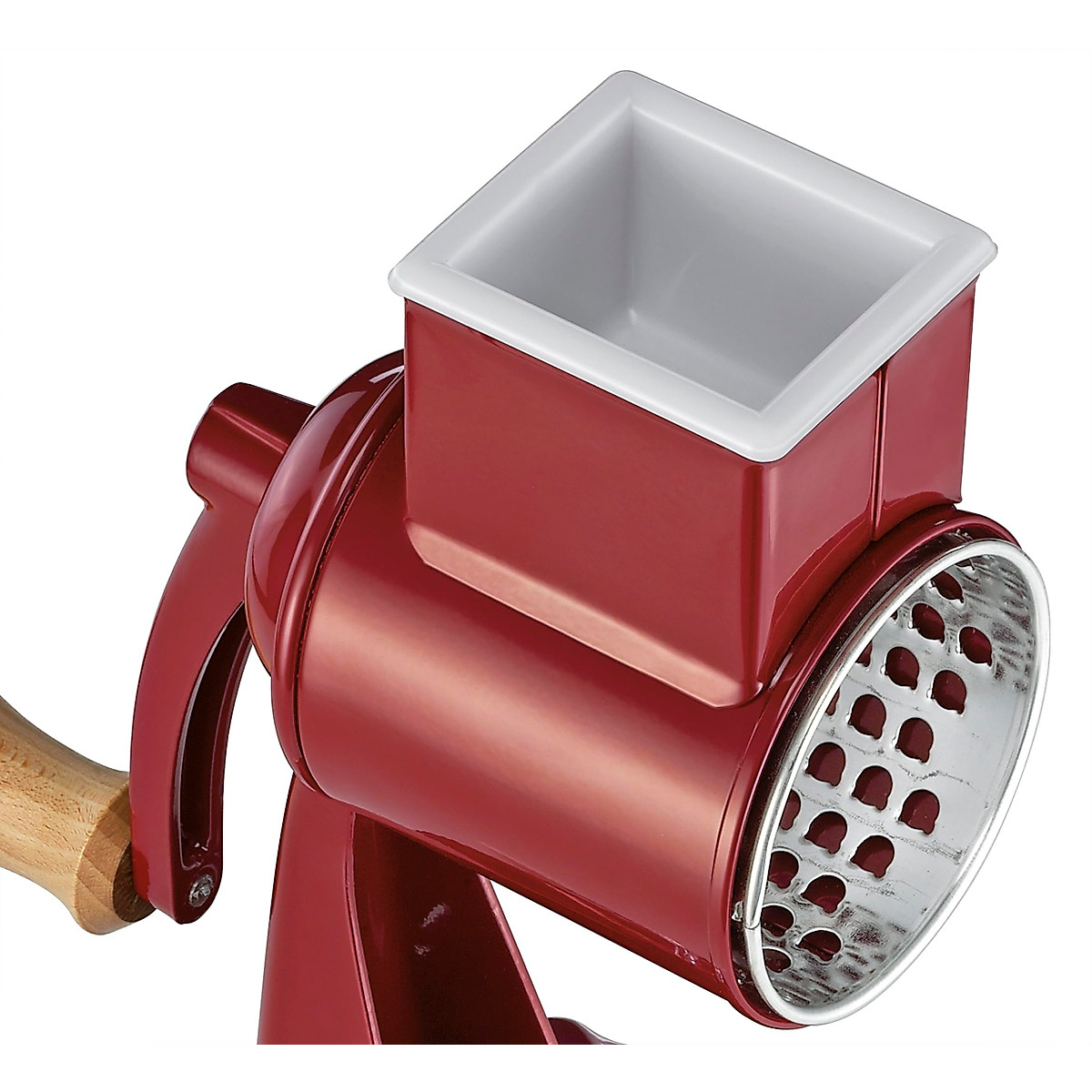 Zassenhaus Classic Drum Grater, Manual Kitchen Grater, Painted Metal, Beech Wood, Stainless Steel, Suction Base, 2 Grating Drums and Pestle, Can be Used as Vegetable Cutter, Cheese Grater and Slicer