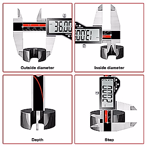 Caliper Measuring Tool, Qfun 6 Inch Electronic Digital Caliper with Stainless Steel and Extra-Large Display, IP54 Waterproof Vernier Calipers for Engineer Carpenter