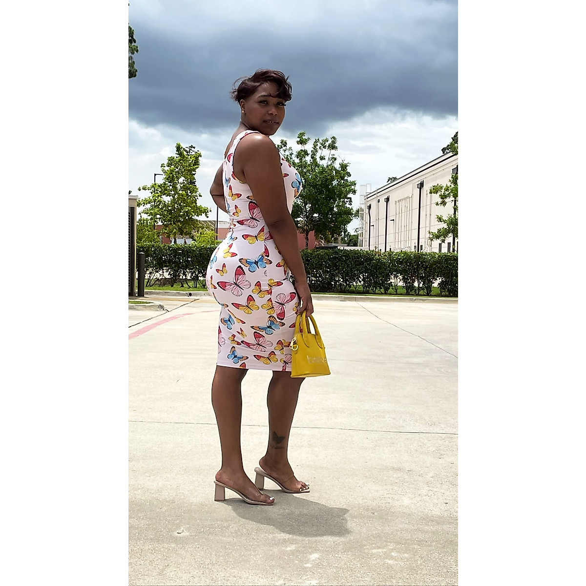 LAGSHIAN Women's Sexy Bodycon Tank Dress Sleeveless Basic Midi Club Dresses Butterfly