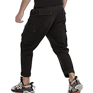Raroauf Mens Cotton Casual Relaxed Fit Work Hiking Pants Tactical Military Army Combat Cargo Pants with Multi Pockets Black Size 32