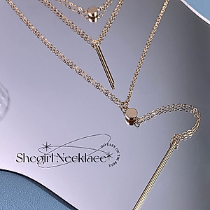 Shegirl Bar Layered Necklace Charm Sequins Necklace Gold Y-Pendant Necklace Fashion Jewelry for Women