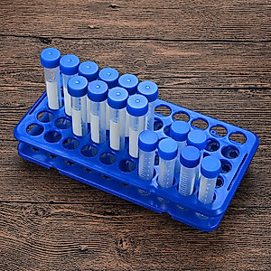 BKMAMLAB Plastic Test Tube Holder Rack for 5ml/10ml/15ml Tubes, Detachable,Holes 50(Blue Single)