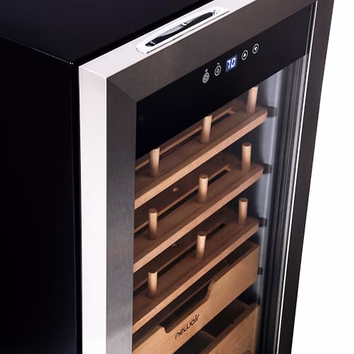 NewAir x Boveda 500 Count Electric Humidor, Spanish Cedar Shelves with Temperature Control, Cigar Humidor Box with Built-In Boveda Humidity Control in Stainless Steel