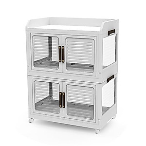 ECOWEEPUT Storage Bins with Lids-54 Gal Stackable Storage Containers, Foldable Storage Cabinet, Collapsible Storage Box with Wheels, Plastic Closet Organizers for Home Storage (2 Pack)