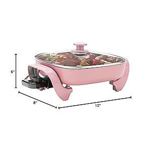 5QT Electric Skillet Nonstick with Glass Lid - 12" Ceramic Electric Fry Pan, Adjustable Temperature Control, Dishwasher Safe(Pink)