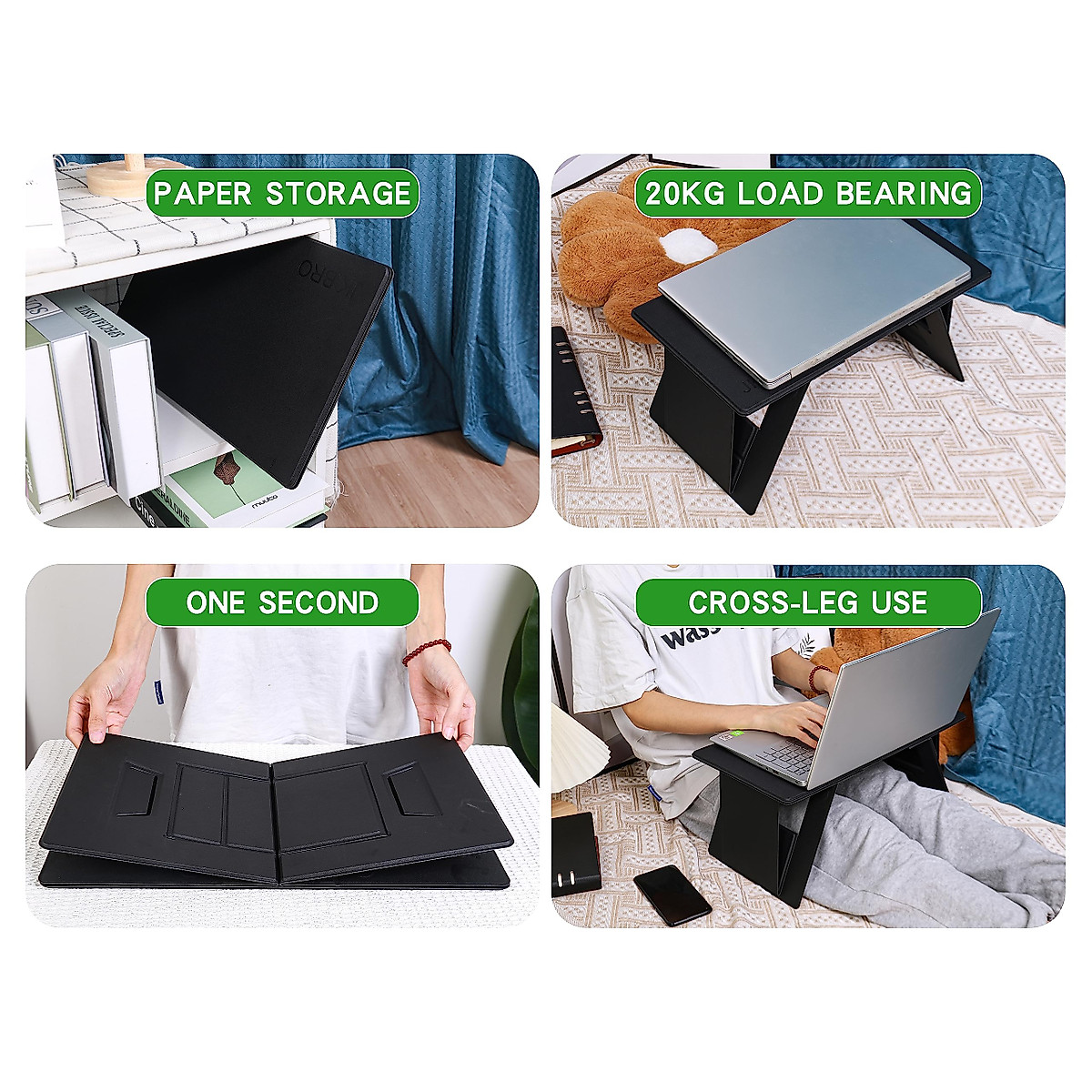 MRJKNRO.KJ Folding Table Desk at Home in The Office and car for Computer Laptop Pad Phone Reading Writing Easy to use Carry and stroage Lightweight (Black, 9.4“X17.7"X8.26")