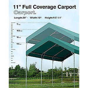 FINFREE 10 x 20 ft Heavy Duty Carport Car Canopy, Garage Shelter for Outdoor Party, Birthday, Garden, Boat, Adjustable Height from 9.5 ft to 11 ft,Green