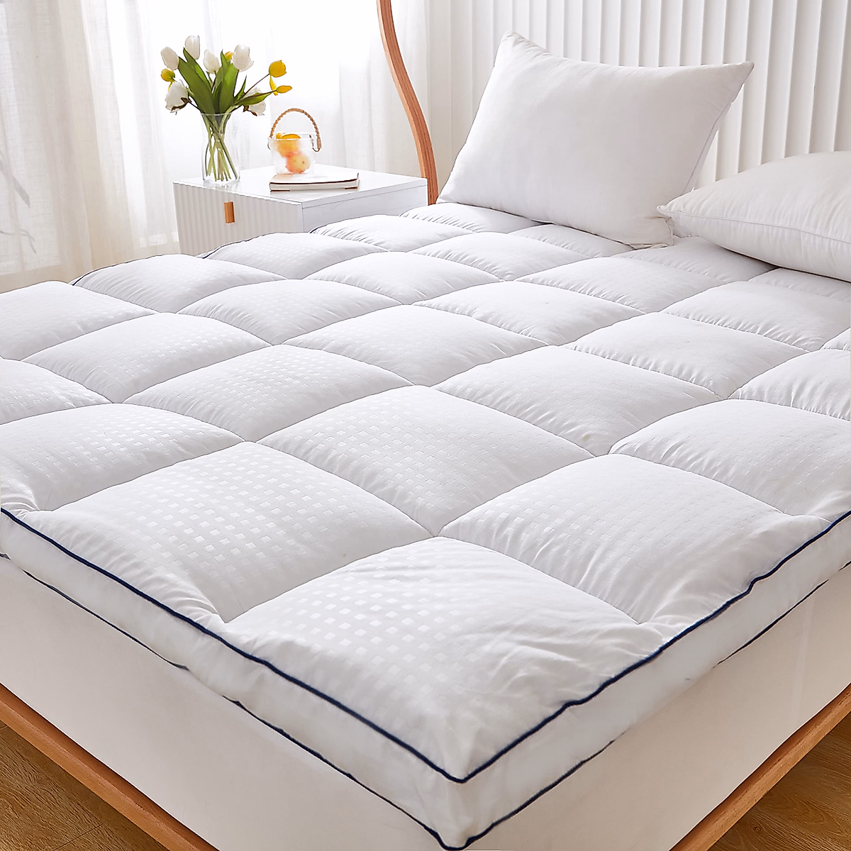 SWTMERRY Queen Size Mattress Pad Topper - Extra Thick Quilted Fitted Mattress Protector Pillow Cotton Top with 21" Deep Pocket for 8-24 inches Mattress,Soft and Breathable Bed Topper Cover