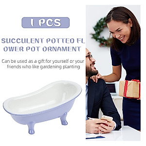 YARDWE Modern Plant Pots Indoor Desktop Flower Pot Small Bathtub Flower Pot Ceramic Succulent Planter Pot Flower Pots Planting Container Desktop Ornament (Sky- Blue) Bonsai Pot Mini Bathtub Decor