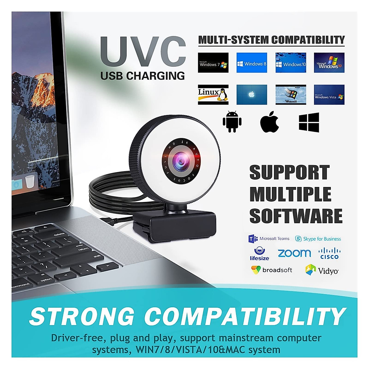 Webcam Webcam 4K Mini Web Camera for PC Computer Laptop with Microphone Auto Focus Light Video Webcam 1080P 2K Live Web Cam Accessories for Recording Calling Conferencing Gaming (1080P (with Tripod)