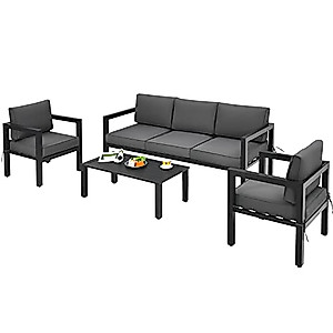 LIRUXUN 4-Piece Outdoor Patio Furniture Set Sectional Sofa Set Coffee Table 3-seat Sofa Table