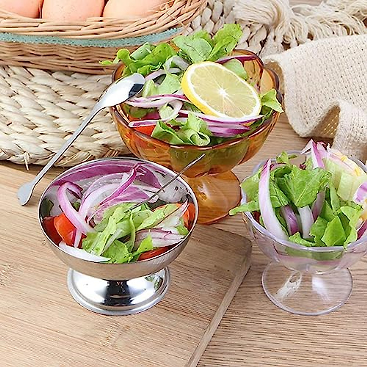 Aramox Ice Cream Bowl, Elegant Trifle Tasting Bowls Scratch Proof Stainless Steel Rust Resistant with Fork for Hotel (250ml)