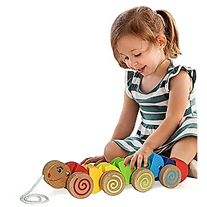 Eichhorn 100003447 Nachziehtier-100003446 Pull-Along Caterpillar with Movement, 32 cm Long, Beech Wood, Colourful