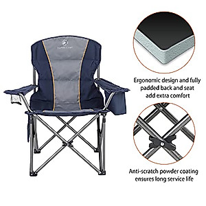ALPHA CAMP Oversized Folding Camping Chair, Heavy Duty Portable Lawn Chairs with Cooler Bag, Side Pocket & Cup Holder, Folding Chairs for Outside Support 450 LBS