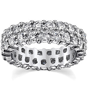 Double Row Shared Prong Round Cut Moissanite Diamond Ring 0.06CT White Color 14K White Gold Excellent VVS1 Eternity Wedding Band For Women Christmas New Year Birthday Gift For (Sterling Silver, 7)