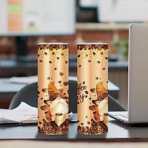 MoYueno Elf Coffee tumbler gift, Slim Gnome Tumbler with Lid & Straw & Brush, Elf Coffee Mugs for coffee Lovers, Elf Coffee Gift for Birthday, 20 Oz