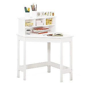 UTEX Corner Desk with Storage and Hutch for Small Space, Kids Corner Desk with Reversible Hutch for Girls Boys, Study Computer Desk Workstation & Writing Table for Home School Use, White
