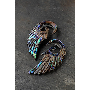 Pierced Owl Abalone Angel Wing Hanging Spiral Taper Plugs, Sold as a Pair (10mm (00GA))