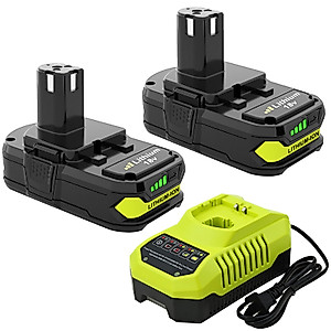 Upgraded 3600mAh Replacement for Ryobi 18V Battery (2-Pack) with Charger Combo Compatible with Ryobi 18V ONE+ Battery 3.6Ah P108 P102 P103 P104 P105 P107 P109 P122 Power Tools & Charger P117 P118