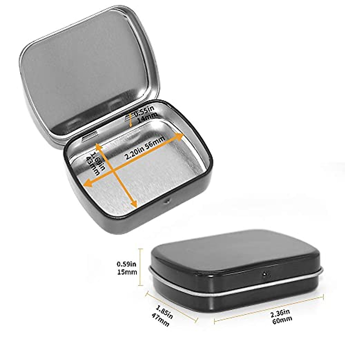 9 Pack Metal Rectangular Hinged Tin Boxes with Lid,2.4x1.8x0.6 Inch, Containers Portable Box for Small Storage Kit Home Organizer,Black,White,Silver Model 604715