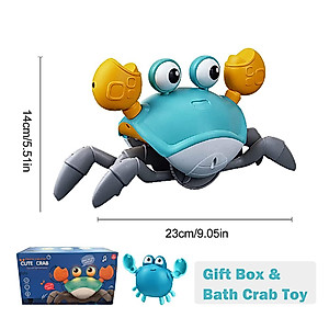 FUNDISINN Crawling Crab Baby Toy with Music and Light, Tummy Time Walking Crab with Sensor Obstacle Avoidance, USB Rechargeable, Fun Moving Toy for Babies, Toddlers and Kids(Green)
