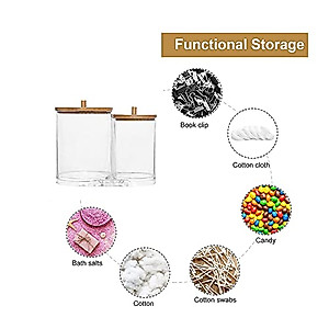 JIEQIJIAJU Cotton Swab Pads Holder, Acrylic Qtip Dispenser 2 Compartment Canisters with Bamboo Lids Cotton Round Holder Cotton Ball Buds Container Clear Apothecary Jars for Bathroom Storage Canister