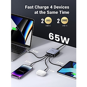 UGREEN 65W USB C Charger Block, Nexode 4-Port GaN Charging Station with 2 USB C and 2 USB A, Power Adapter for iPhone 16/16 Pro/15/15 Pro, Galaxy S24 Ultra, iPad Pro, MacBook Pro/Air, Steam Deck