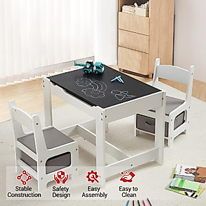 GarveeHome 4-in-1 Kids Activity Table Set, Kids Table and Chair Set with/Storage, Removable Tabletop, Chalkboard, 3-Piece Toddler Furniture Set for Art, Crafts, Drawing, Reading, Playroom