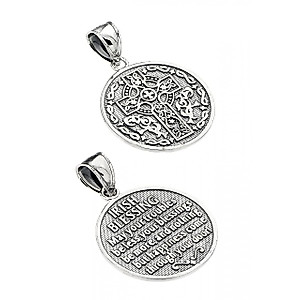 .925 Sterling Silver Reversible Celtic Knot Cross and Irish Blessing Dangling Pendant Necklace - 20" Chain
