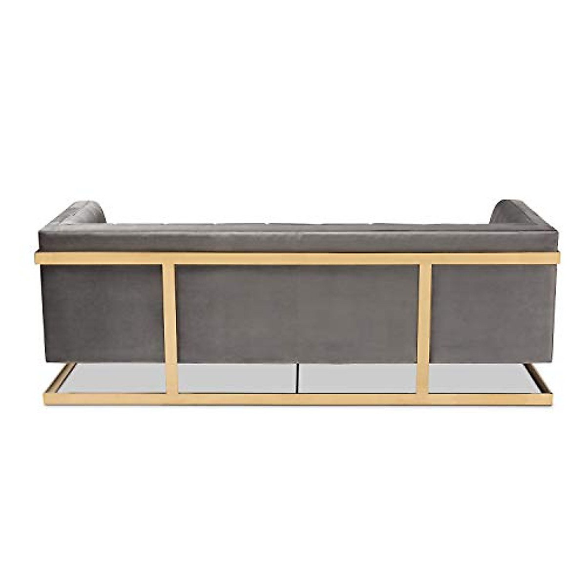 Baxton Studio Ambra Glam and Luxe Grey Velvet Fabric Upholstered and Button Tufted Sofa with Gold-Tone Frame