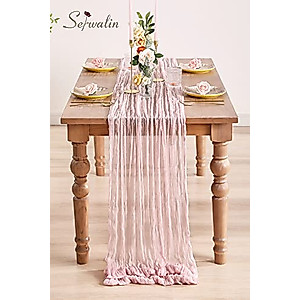 Serwalin Cheesecloth Table Runner 13ft x 35" Gauze Table Runner for Wedding Reception Bridal Shower Baby Shower,Long Pink Table Runner 157” x 35”Rustic Boho Party Table Decor